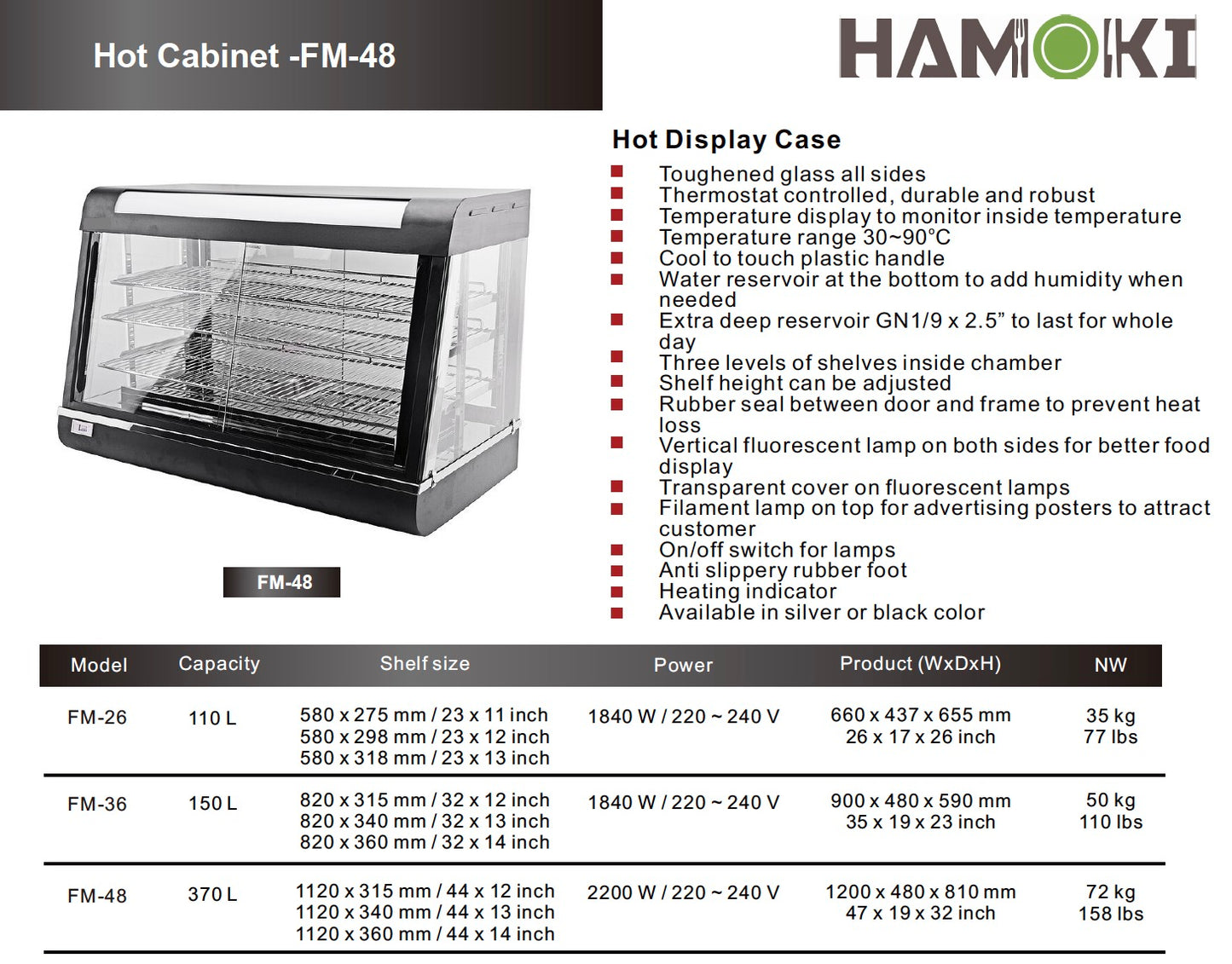 101036 - Hot Display Cabinet - 370 Litres – Hamoki Limited