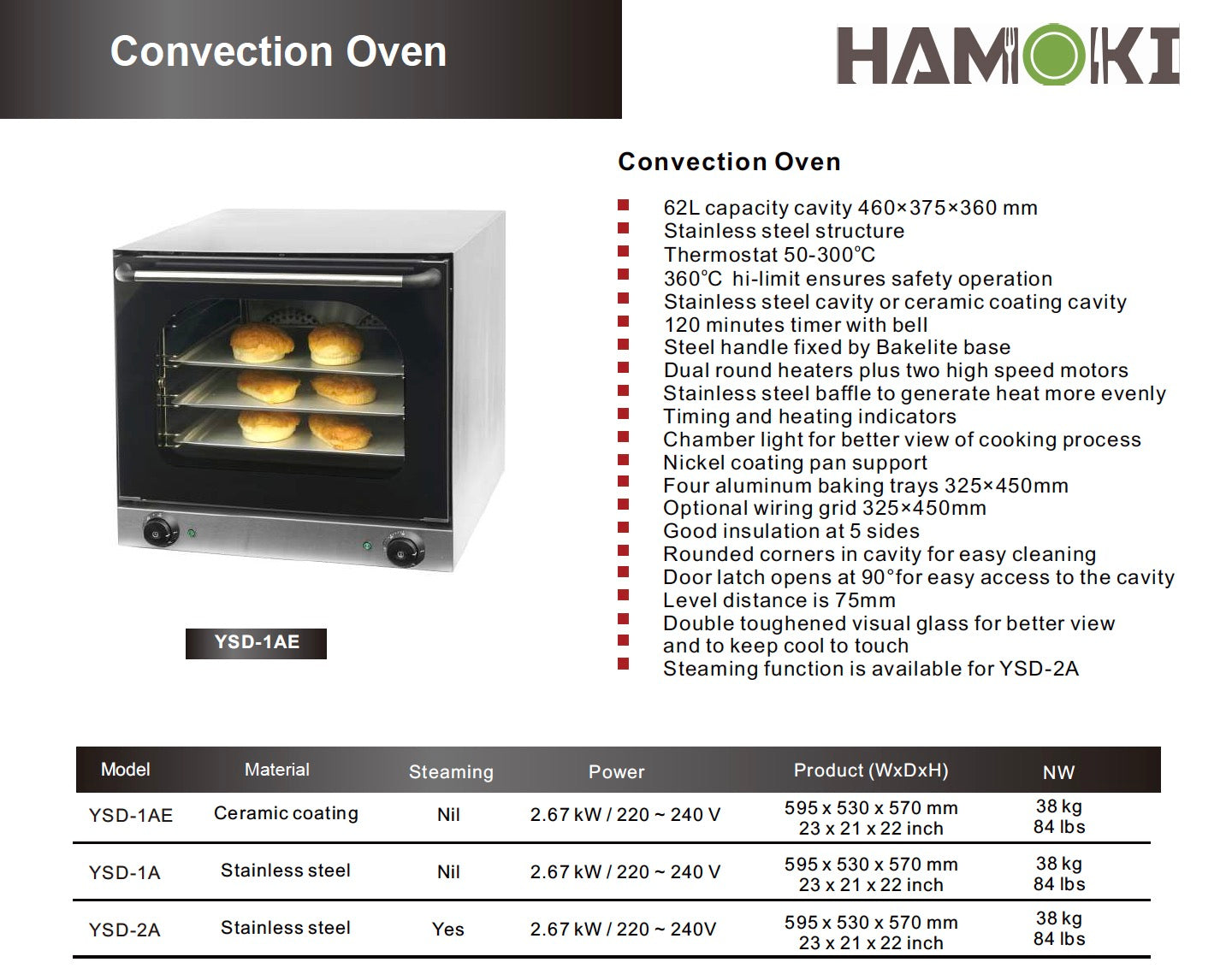 101009 - Convection Oven - 62 Litres with Enamelled Chamber – Hamoki ...